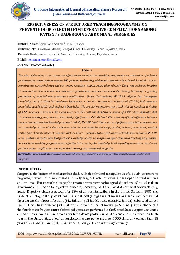 (PDF) EFFECTIVENESS OF STRUCTURED TEACHING PROGRAMME ON PREVENTION OF ...