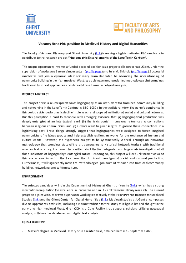 (PDF) Vacancy PhD position at Ghent University for the research project ...