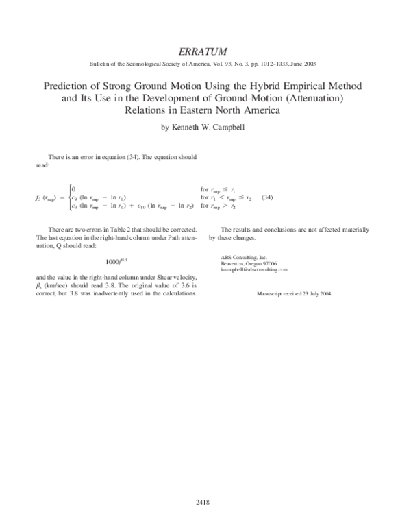 (PDF) Prediction of Strong Ground Motion Using the Hybrid Empirical Method and Its Use in the ...