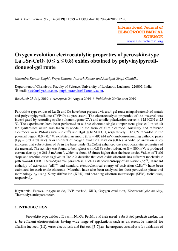 (PDF) Oxygen evolution electrocatalytic properties of perovskite-type La1-xSrxCoO3 (0