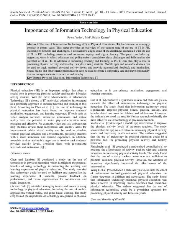 (PDF) Importance of information technology in Physical Education