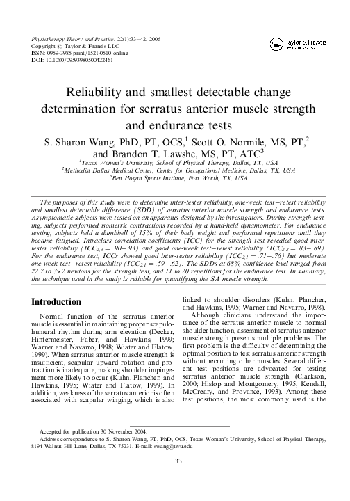 (PDF) Reliability and smallest detectable change determination for serratus anterior muscle ...