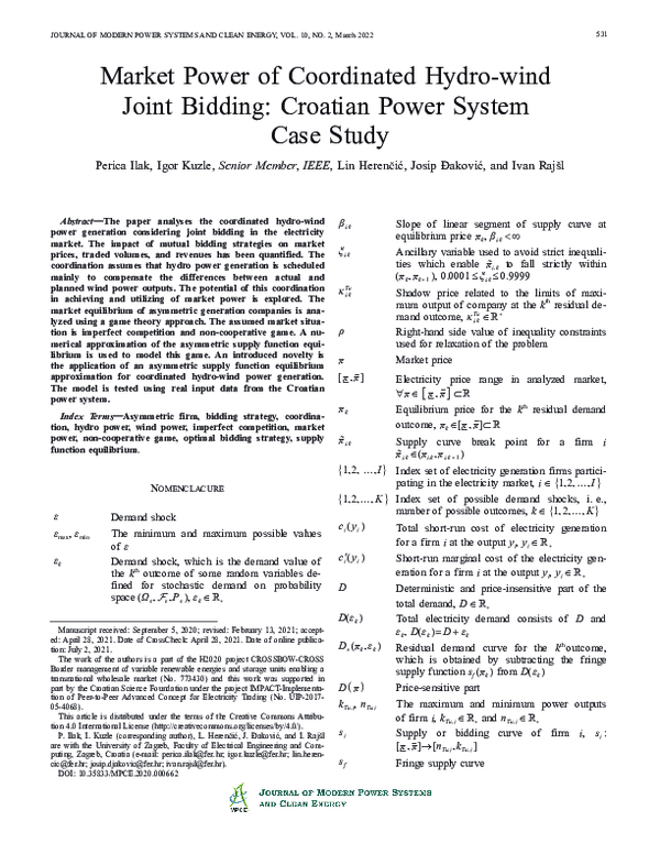 (PDF) Market Power of Coordinated Hydro-wind Joint Bidding: Croatian ...