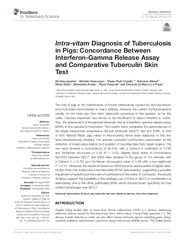 (PDF) Intra-vitam Diagnosis of Tuberculosis in Pigs: Concordance ...