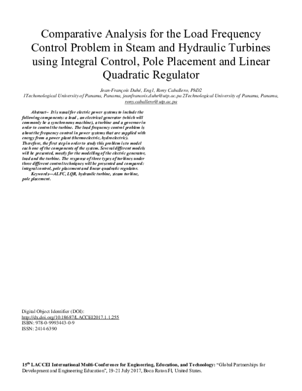 (PDF) Comparative Analysis for the Load Frequency Control Problem in Steam and Hydraulic ...