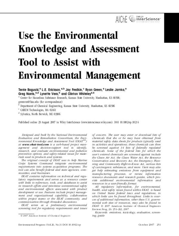 (PDF) Use the environmental knowledge and assessment tool to assist ...