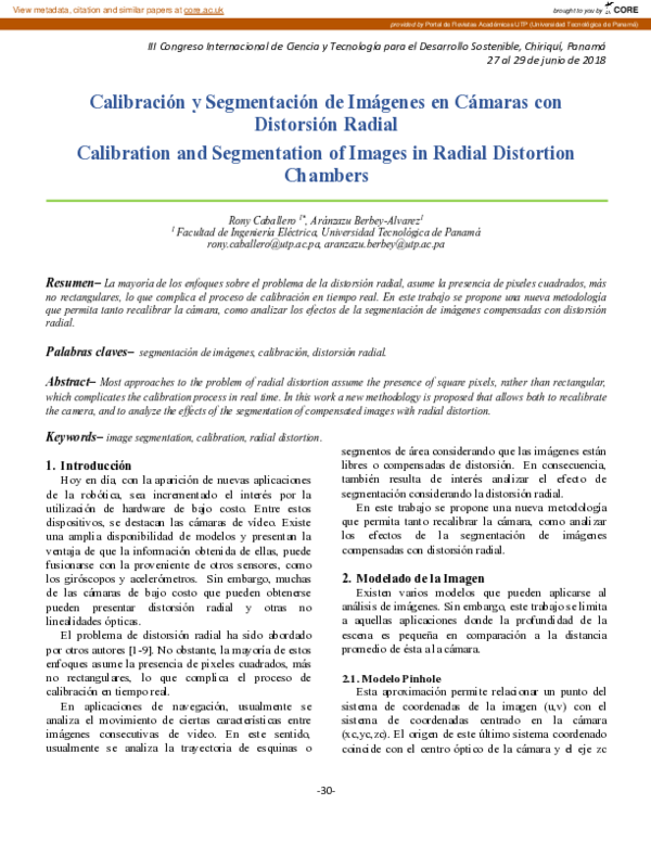 (PDF) Calibración y Segmentación de Imágenes en Cámaras con Distorsión ...