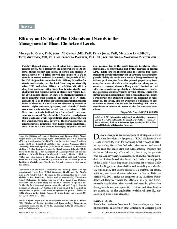 (PDF) Efficacy and Safety of Plant Stanols and Sterols in the ...