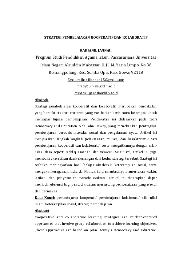 (PDF) Raihanil Jannah Strategi Pembelajaran Kooperatif dan Kolaboratif