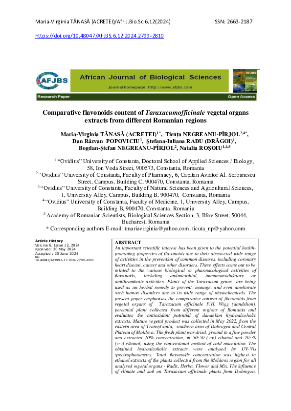 (PDF) Comparative flavonoids content of Taraxacum officinale vegetal organs extracts from ...