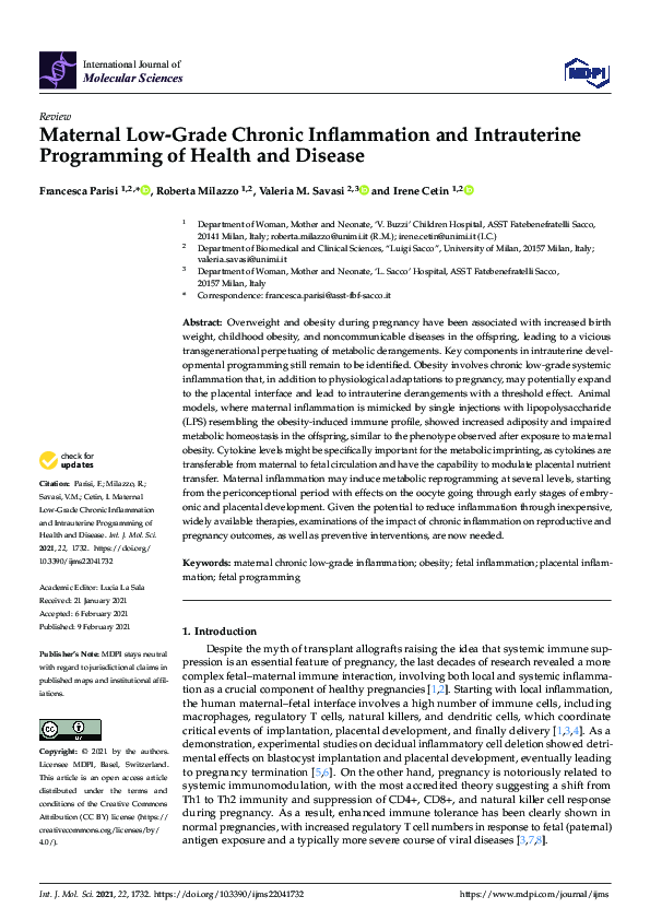 (PDF) Maternal Low-Grade Chronic Inflammation and Intrauterine ...