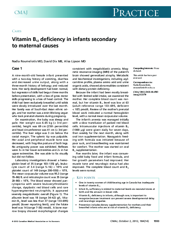 (PDF) Vitamin B12 deficiency in infants secondary to maternal causes