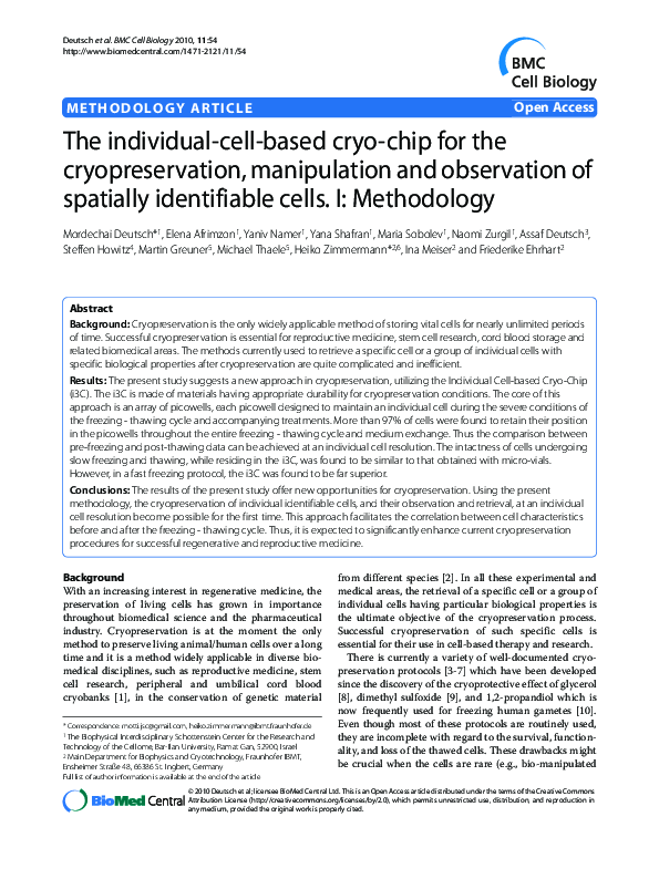 (PDF) The individual-cell-based cryo-chip for the cryopreservation ...