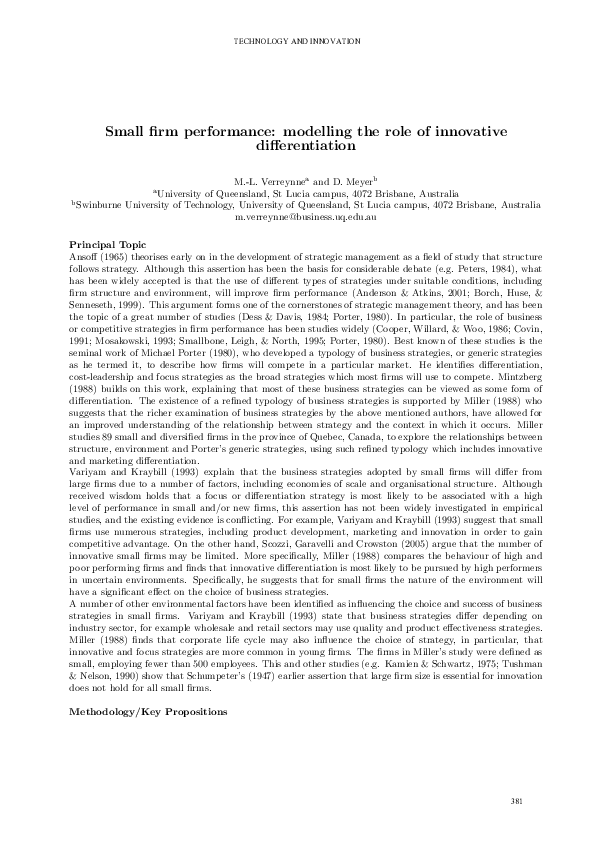 (PDF) Small firm performance: modelling the role of innovative ...
