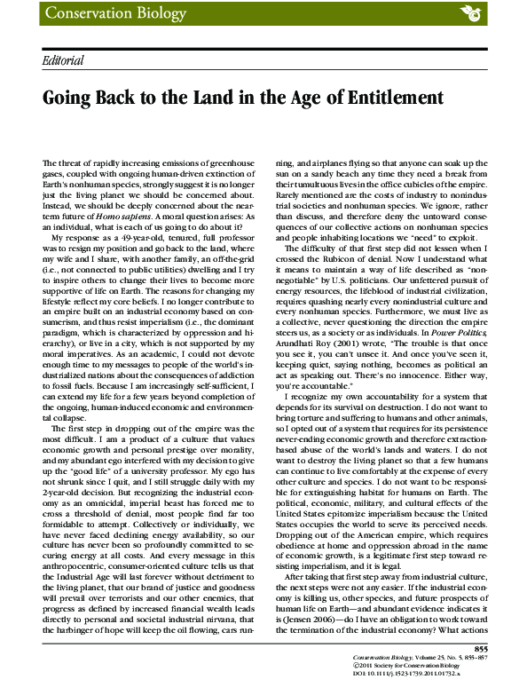 (PDF) Going Back to the Land in the Age of Entitlement