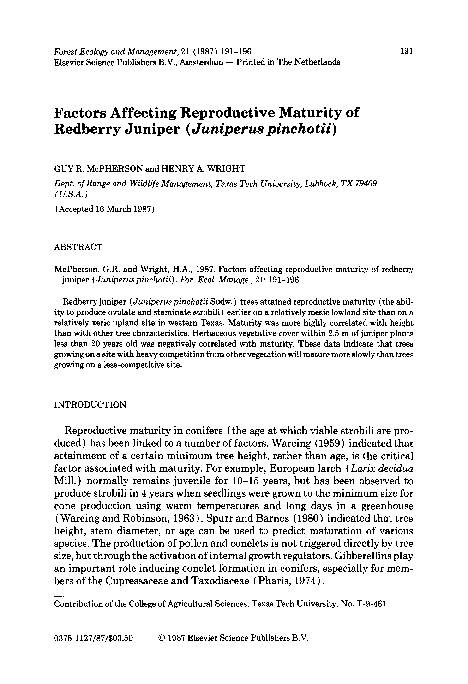 (PDF) Factors affecting reproductive maturity of redberry juniper ...
