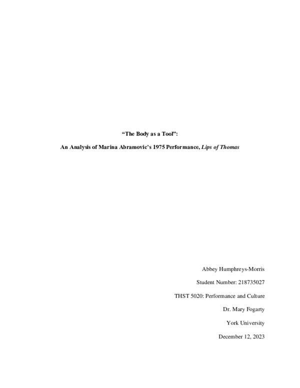 (PDF) An Analysis of Marina Abramovic’s 1975 Performance, Lips of Thomas