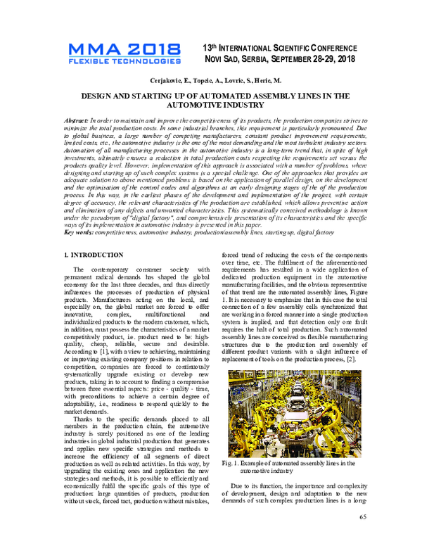 (PDF) DESIGN AND STARTING UP OF AUTOMATED ASSEMBLY LINES IN THE ...