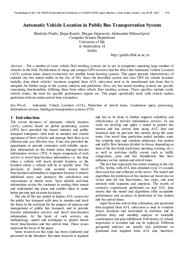 Pdf Automatic Vehicle Location In Public Bus Transportation System