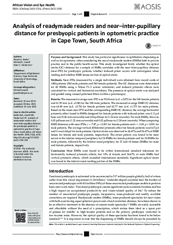 (PDF) Analysis of readymade readers and near–inter-pupillary distance ...