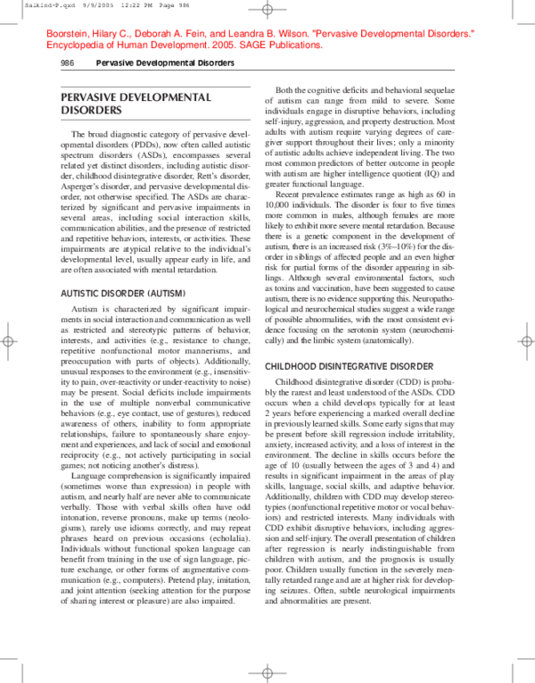 Pdf Pervasive Developmental Disorders