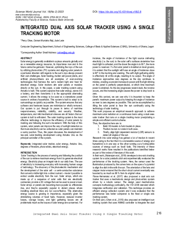 (PDF) Integrated dual axis solar tracker using a single tracking motor