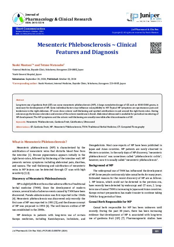 (PDF) Mesenteric Phlebosclerosis ~ Clinical Features and Diagnosis