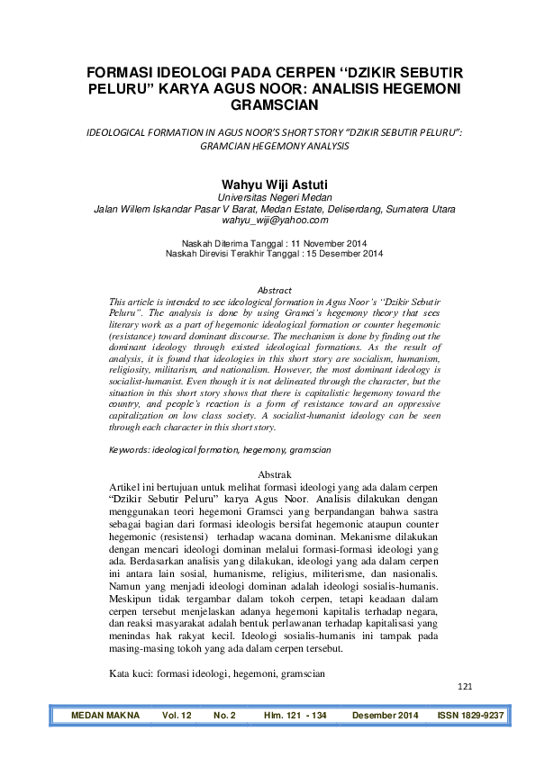 (PDF) Formasi Ideologi Pada Cerpen ‘‘Dzikir Sebutir Peluru” Karya Agus ...