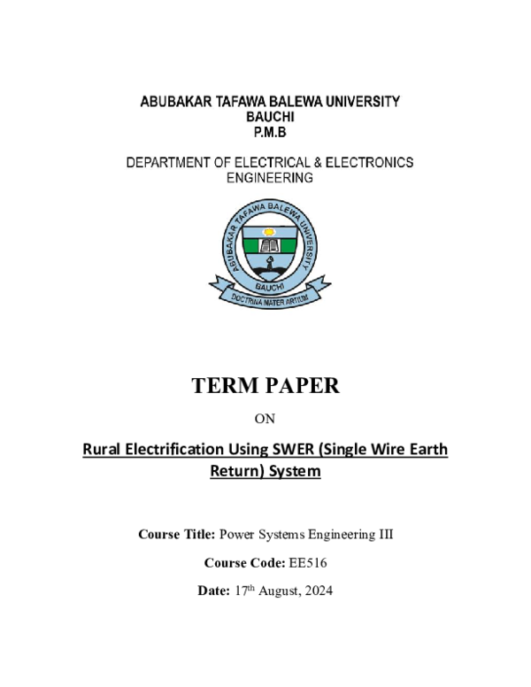 (PDF) Single Wire Earth Return (SWER) system for Rural Electrification