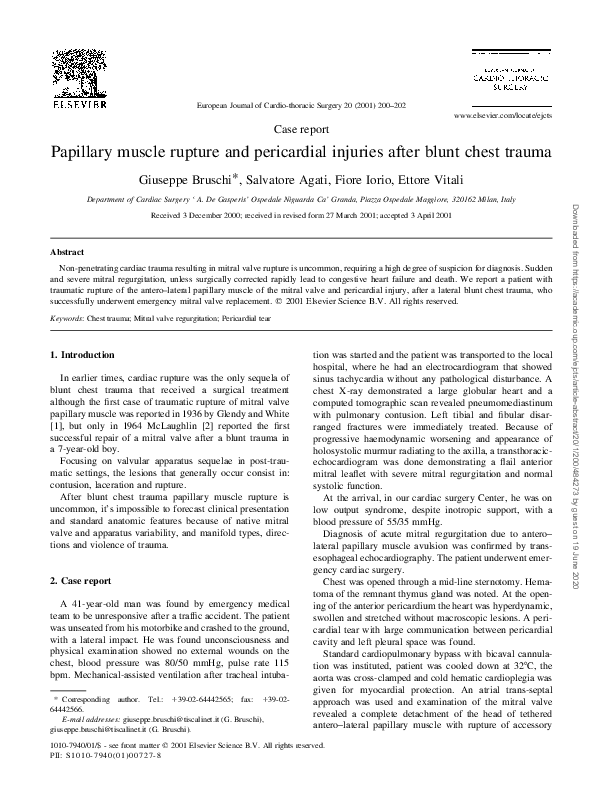 (PDF) Papillary muscle rupture and pericardial injuries after blunt ...