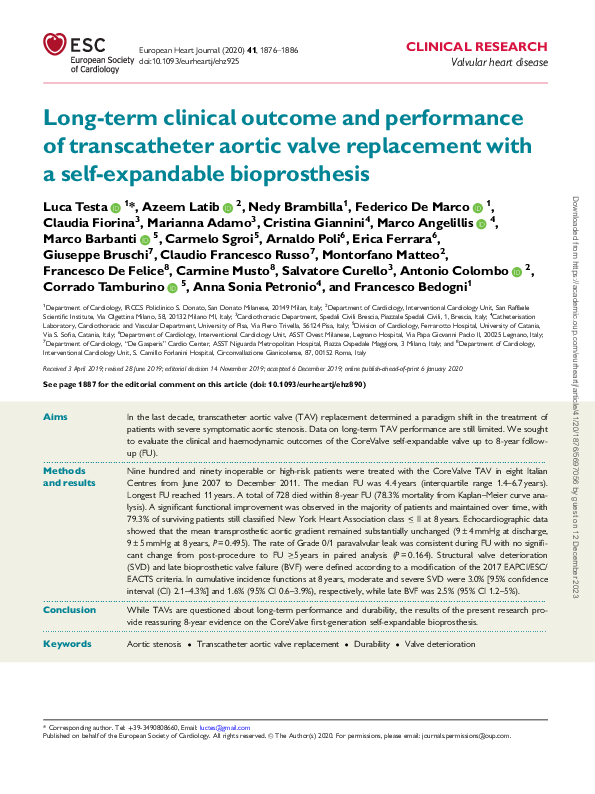 (PDF) Long-term clinical outcome and performance of transcatheter ...