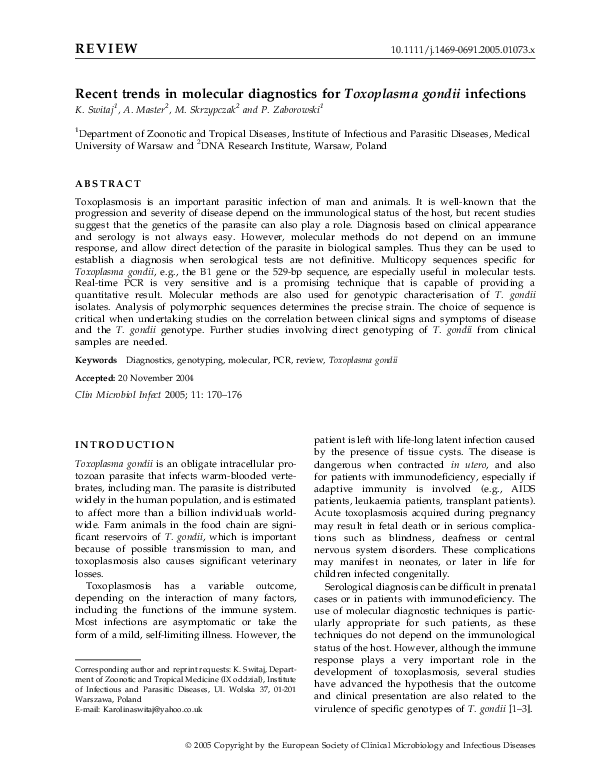 (PDF) Recent trends in molecular diagnostics for Toxoplasma gondii infections