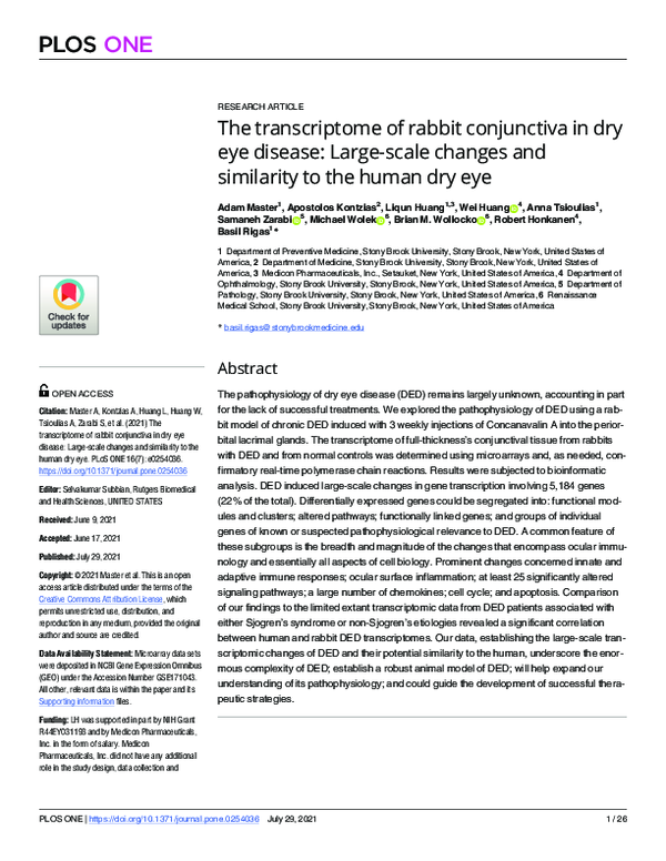 (PDF) The transcriptome of rabbit conjunctiva in dry eye disease: Large ...