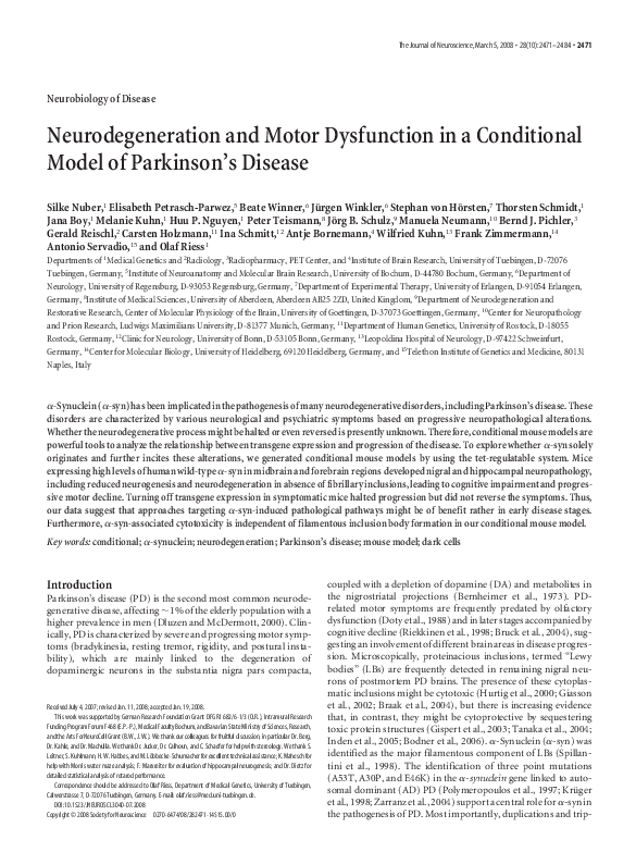 (PDF) Neurodegeneration and Motor Dysfunction in a Conditional Model of ...