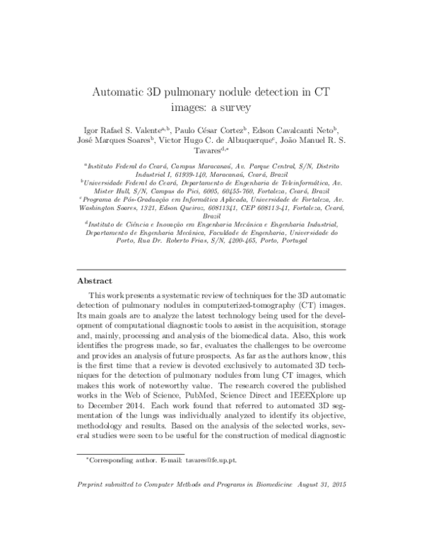 Pdf Automatic 3d Pulmonary Nodule Detection In Ct Images A Survey