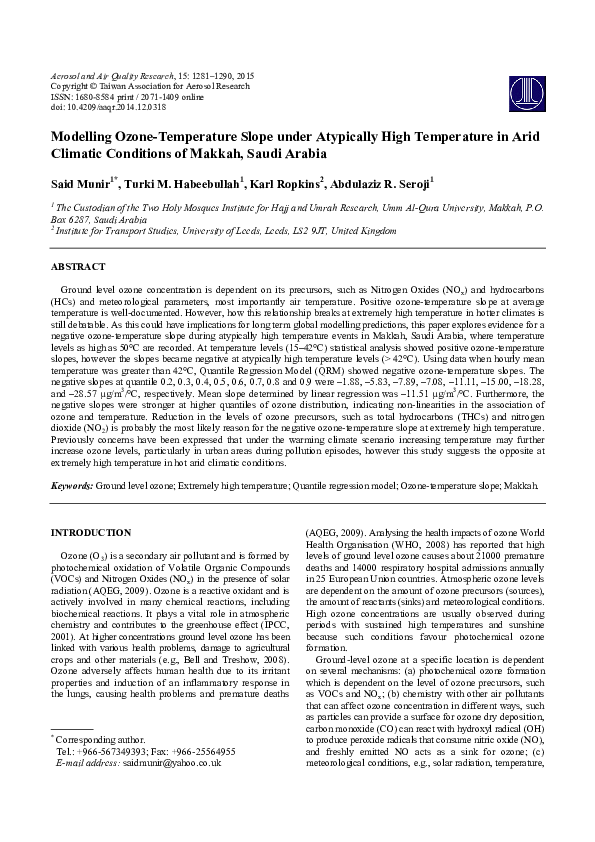 (PDF) Modelling Ozone-Temperature Slope under Atypically High ...