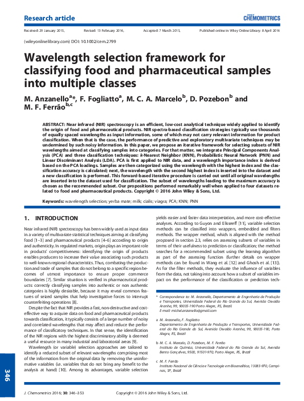(PDF) Wavelength selection framework for classifying food and ...