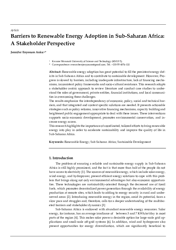(PDF) Barriers to Renewable Energy Adoption in Sub-Saharan Africa A ...