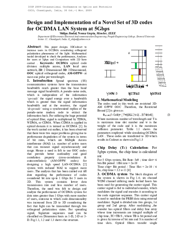 (PDF) Design and Implementation of a Novel Set of 3D codes for OCDMA LAN System at 5Gbps