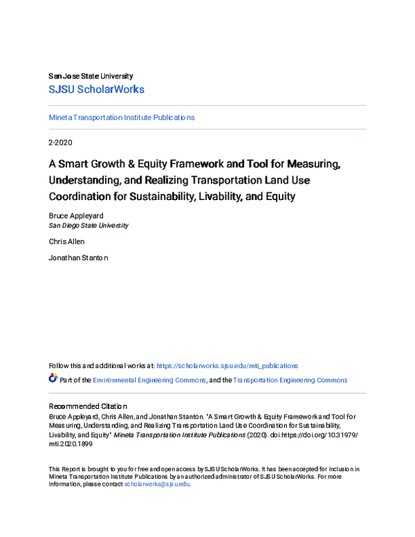 (PDF) A Smart Growth Equity Framework and Tool for Measuring, Understanding, and Realizing ...
