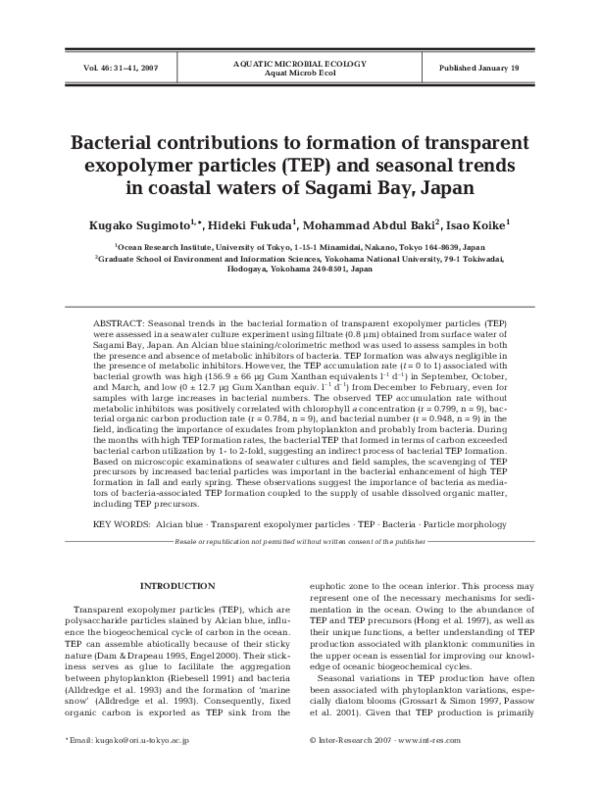 (PDF) Bacterial contributions to formation of transparent exopolymer ...