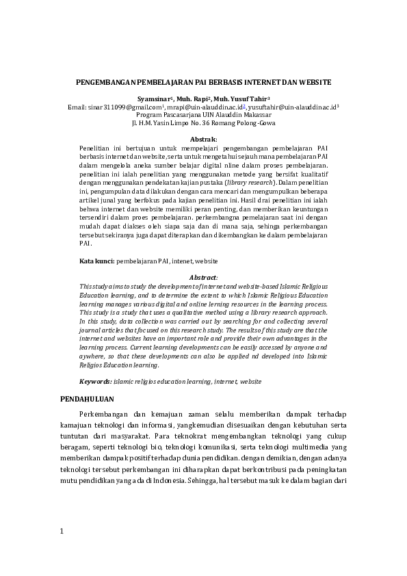 (PDF) PENGEMBANGAN PEMBELAJARAN PAI BERBASIS INTERNET DAN WEBSITE