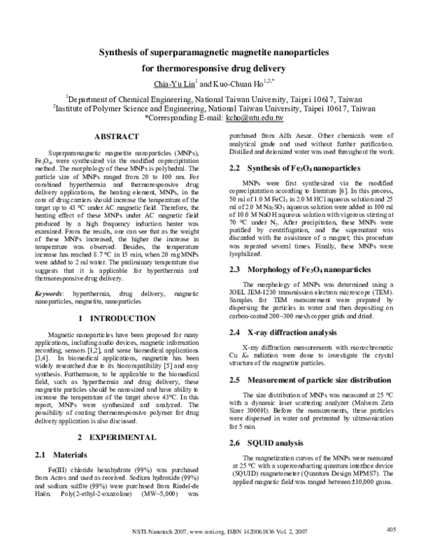 (PDF) Magnetite Nanoparticles for Drug Delivery