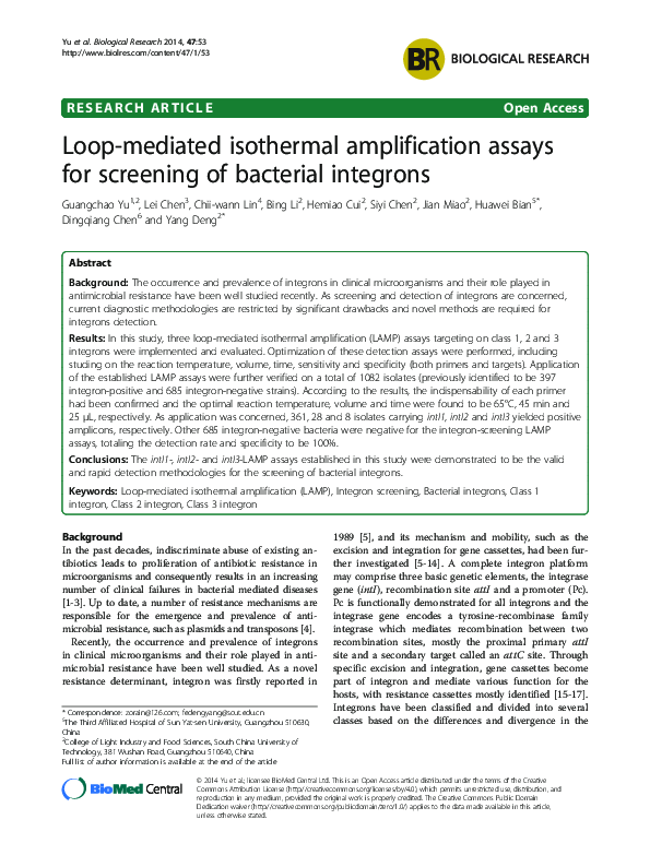 (PDF) Loop-mediated isothermal amplification assays for screening of bacterial integrons