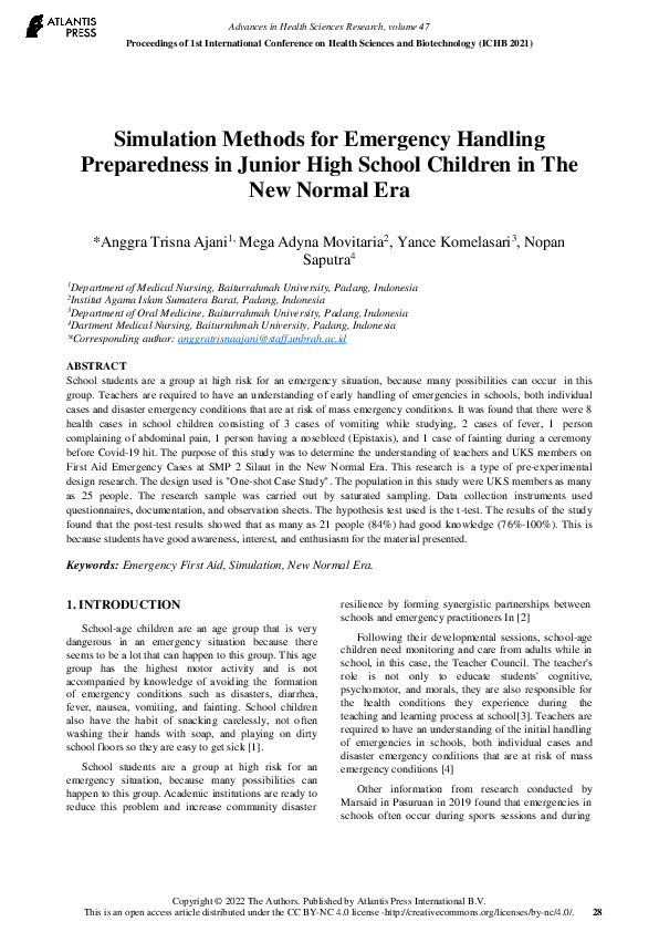 (PDF) Simulation Methods for Emergency Handling Preparedness in Junior ...