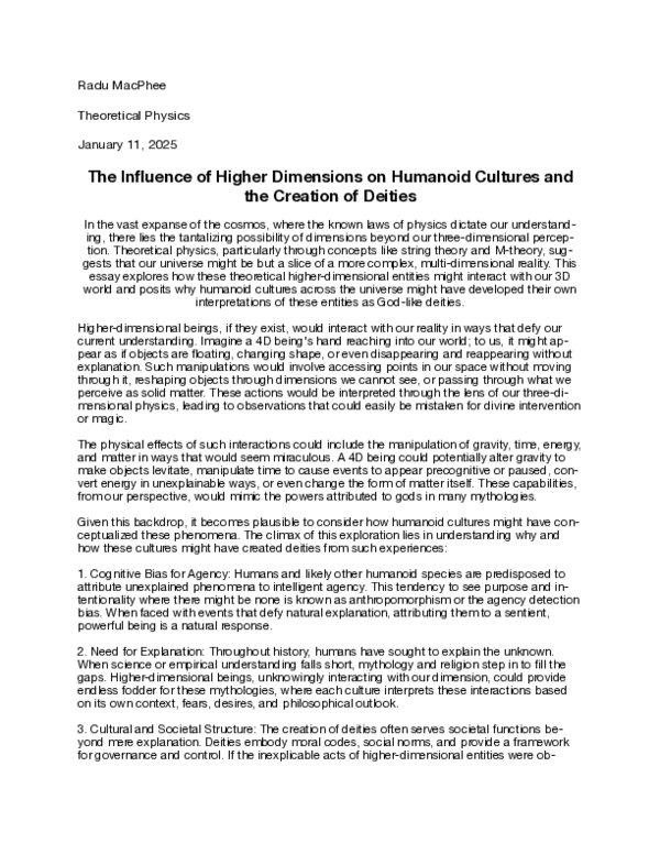 (PDF) The Influence of Higher Dimensions on Humanoid Cultures and the ...