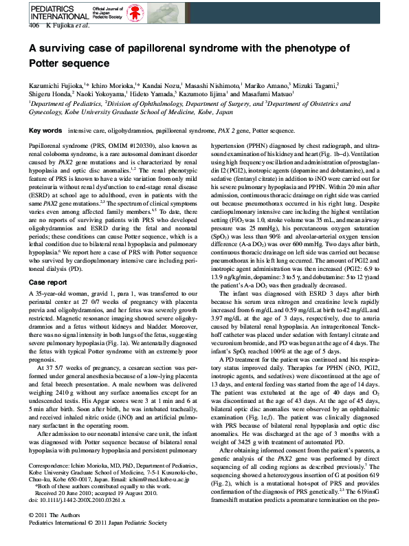 (PDF) A surviving case of papillorenal syndrome with the phenotype of Potter sequence