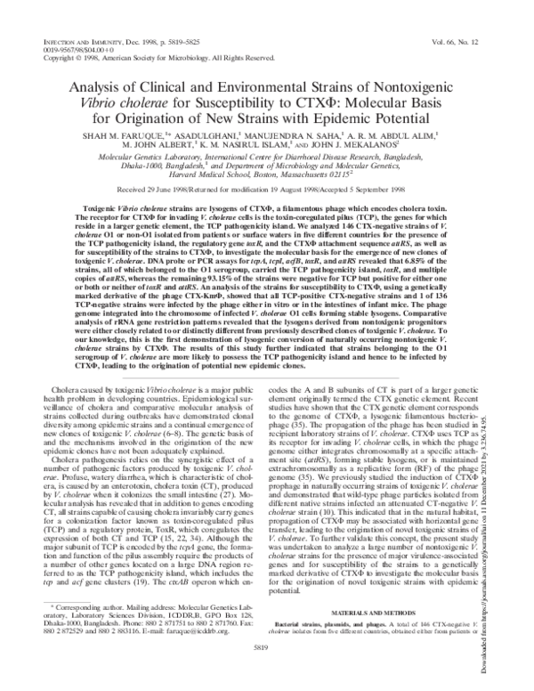 (PDF) Analysis of Clinical and Environmental Strains of Nontoxigenic ...