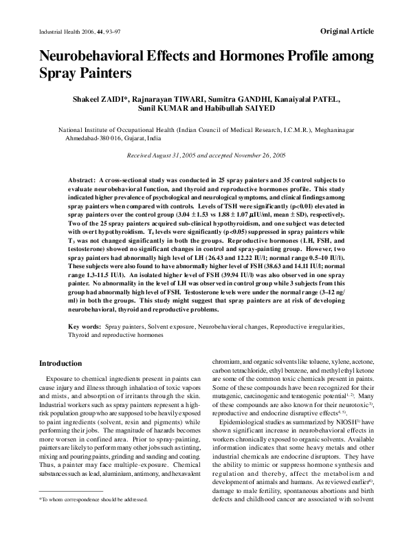 (PDF) Neurobehavioral Effects and Hormones Profile among Spray Painters