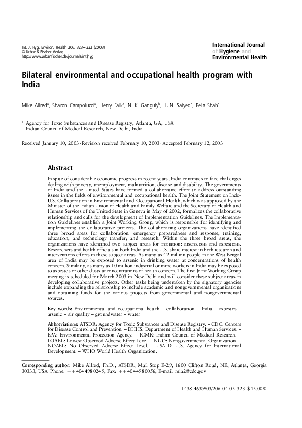 (PDF) Bilateral environmental and occupational health program with India
